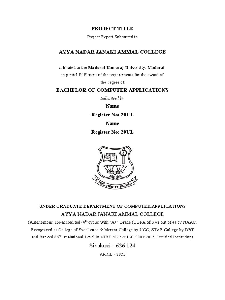 Bachelor's Project Report on "PROJECT TITLE | PDF | Doctor Of ...