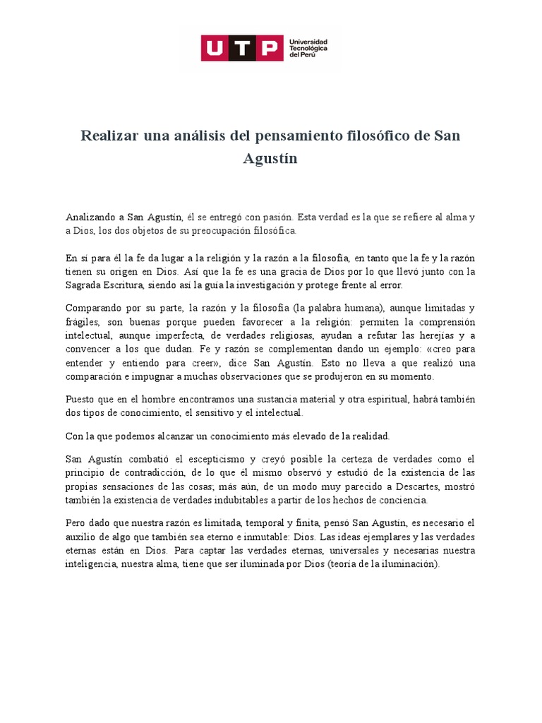 Realizar Una Análisis Del Pensamiento Filosófico de San Agustín - TRACY ...