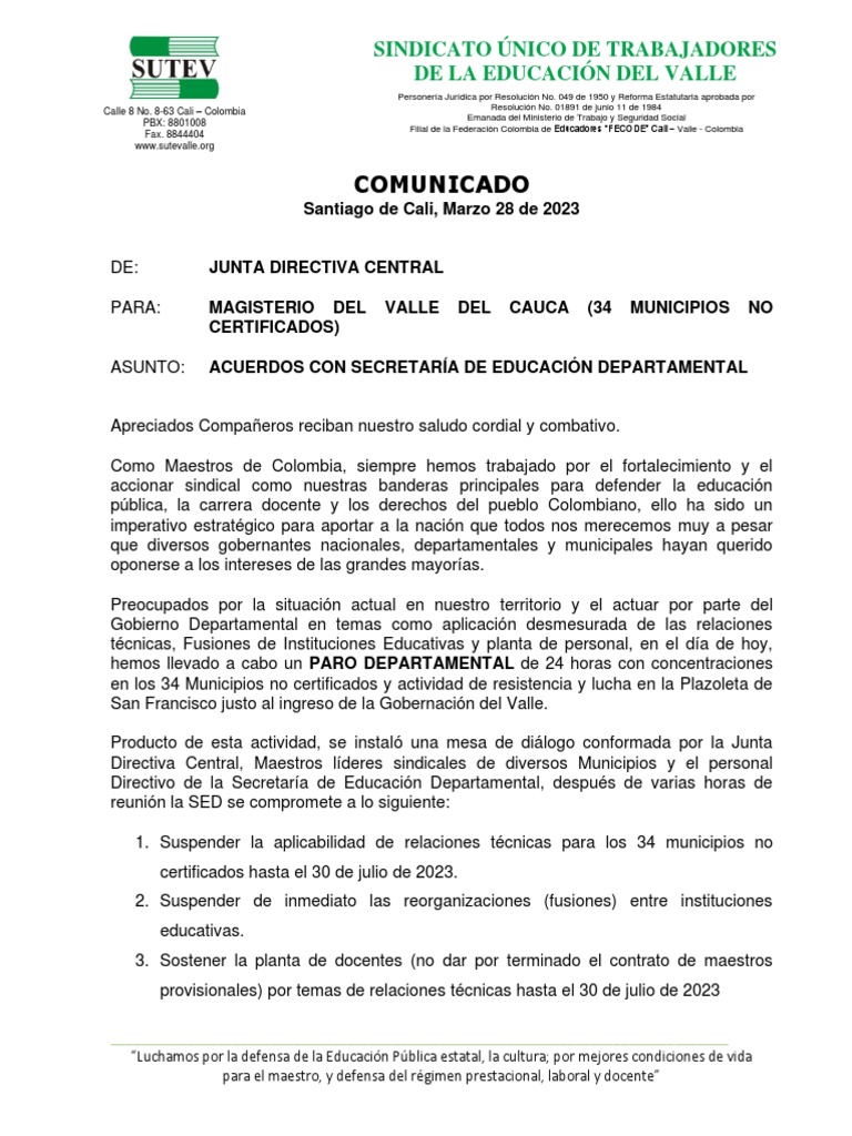 Comunicado Magisterio Municipios No Certificados-Acuerdos Con ...