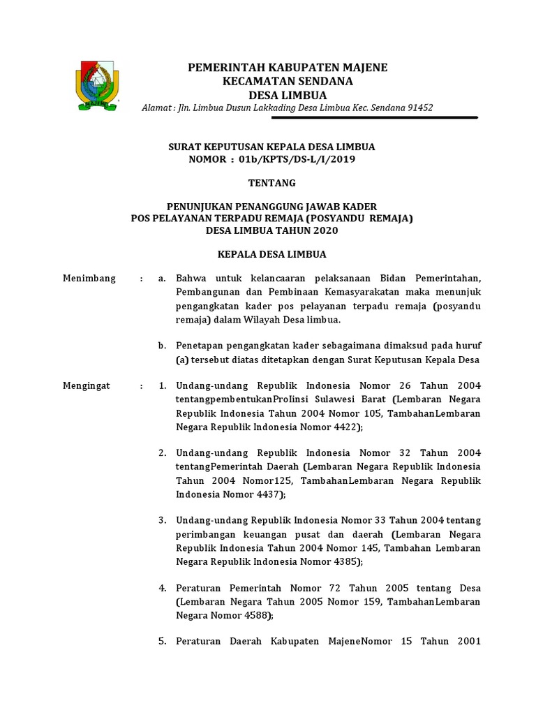 SK KADER POSYANDU REMAJA Draft | PDF