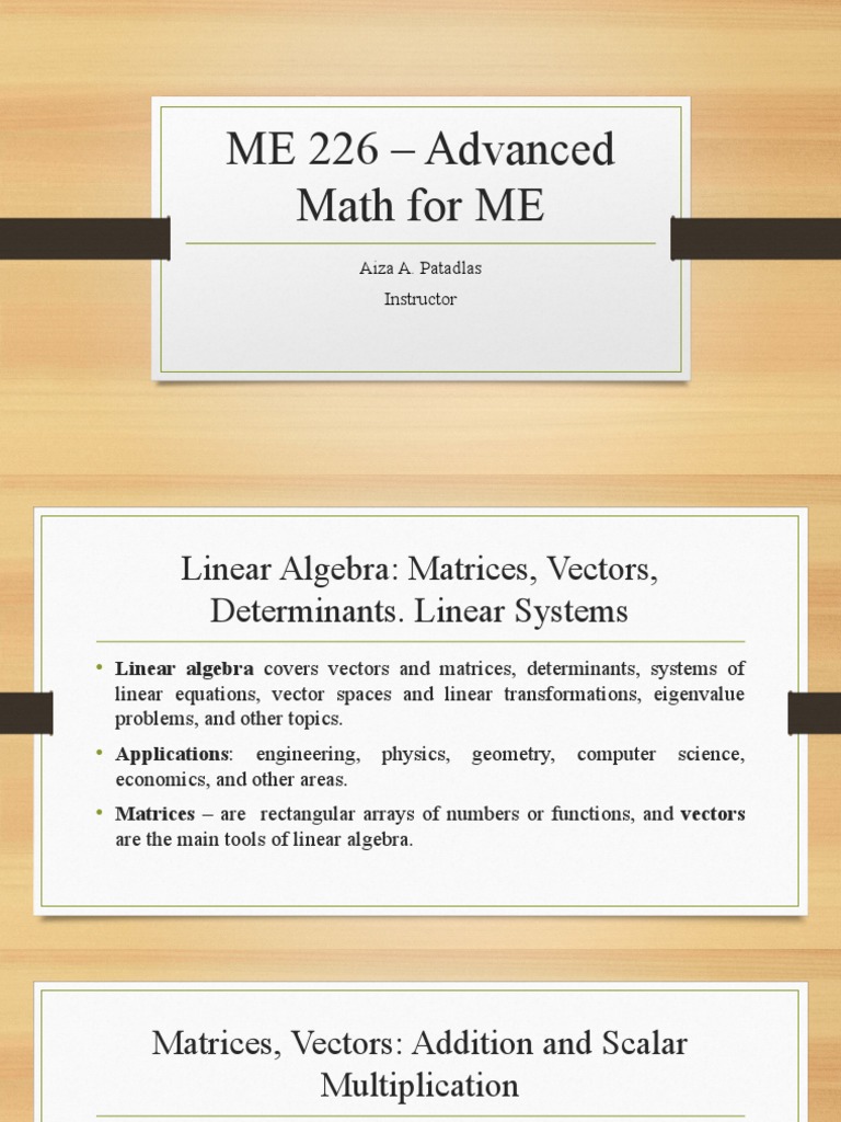 Advanced Matrix Operations in ME 226 | PDF | Matrix (Mathematics ...