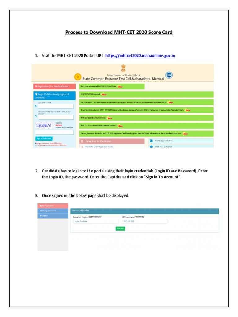Process To Download MHT-CET 2020 Score Card | PDF