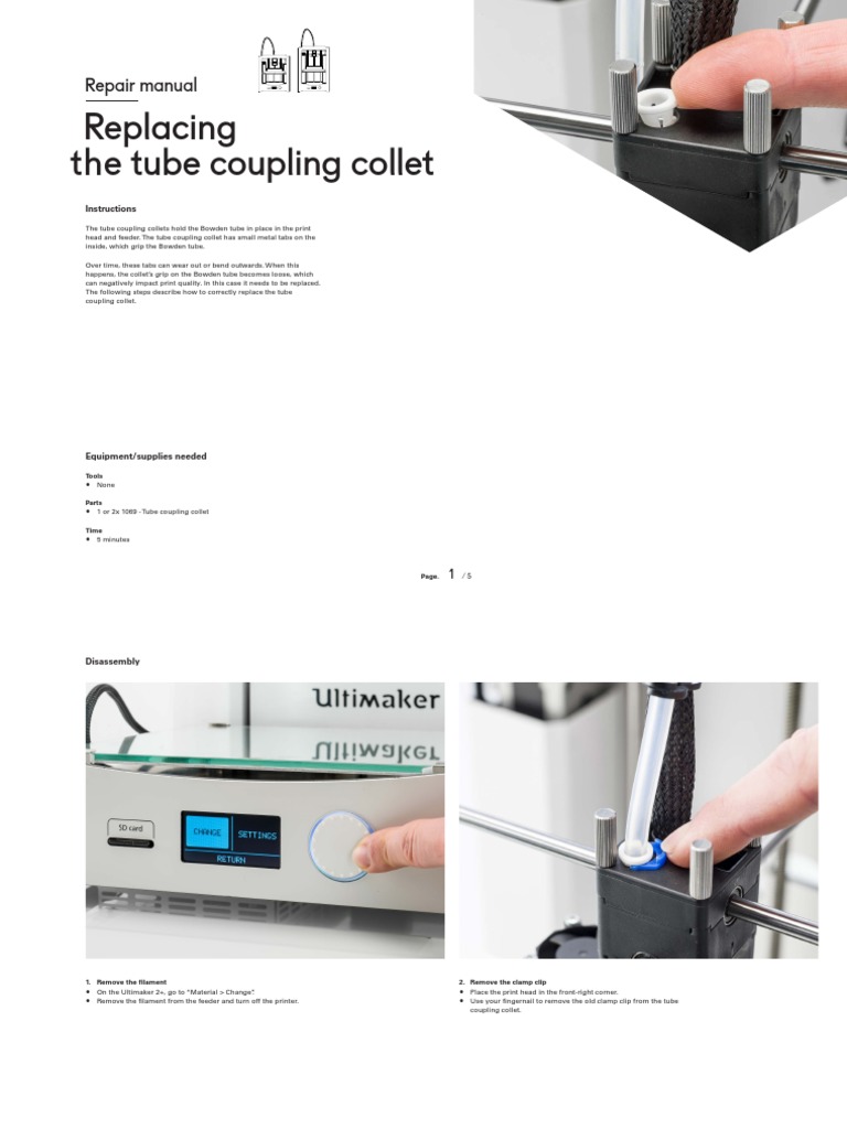Ultimaker 2+ - Repair Manual - Tube Coupling Collet | PDF | Printer ...