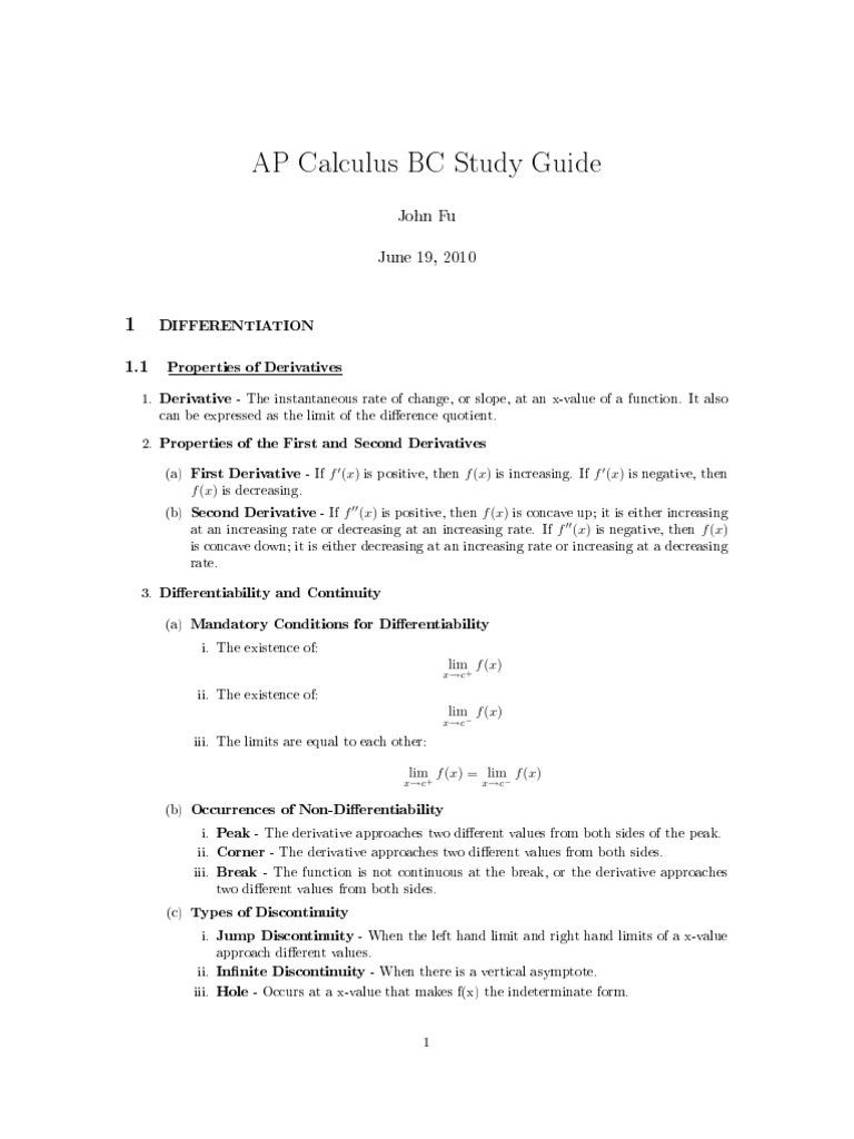 AP Calculus BC Study Guide | PDF | Series (Mathematics) | Trigonometric ...