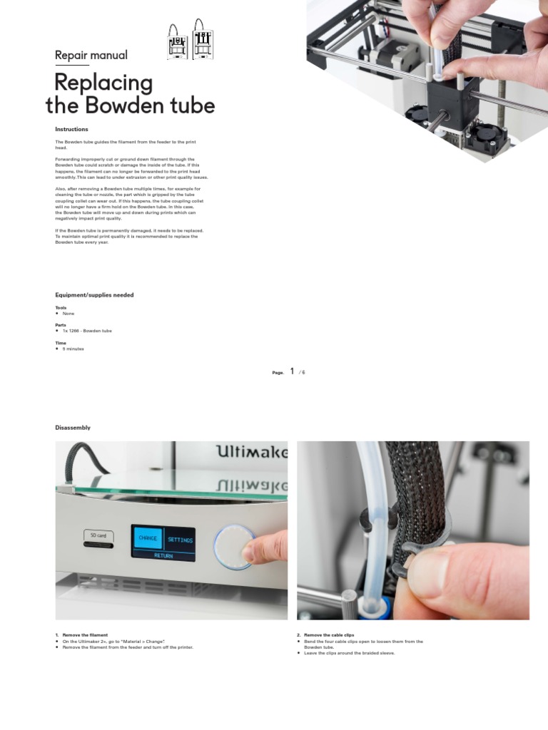 Ultimaker 2+ - Repair Manual - Bowden Tube | Download Free PDF | Printer (Computing ...