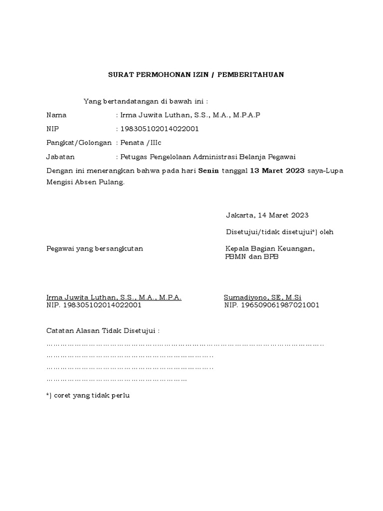 Format Surat Permohonan Izin Atau Pemberitahuan | PDF