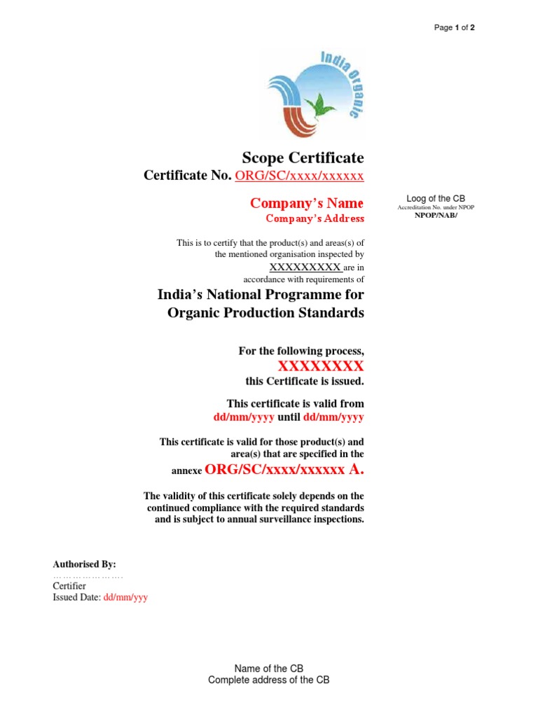 Format For Scope Certificate Under NPOP For Livestock | PDF