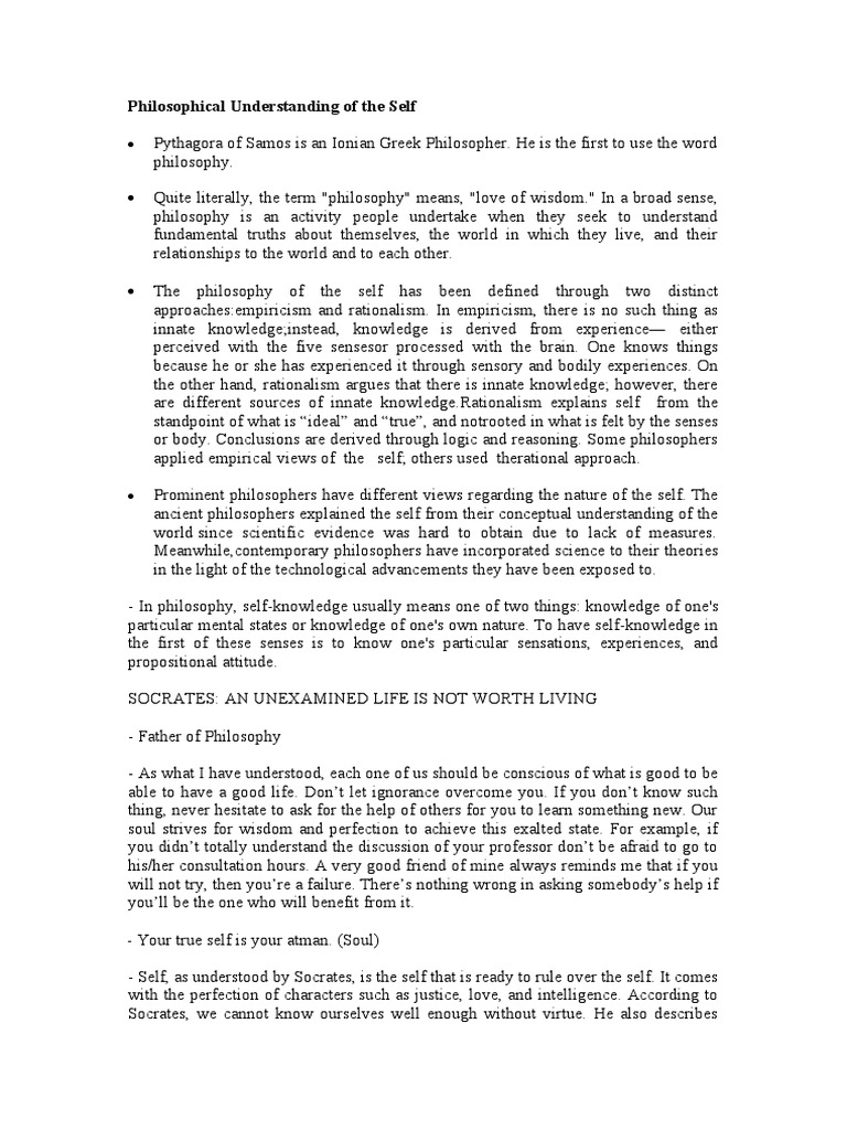 Philosophical Understanding of The Self | PDF | Knowledge | Rationalism