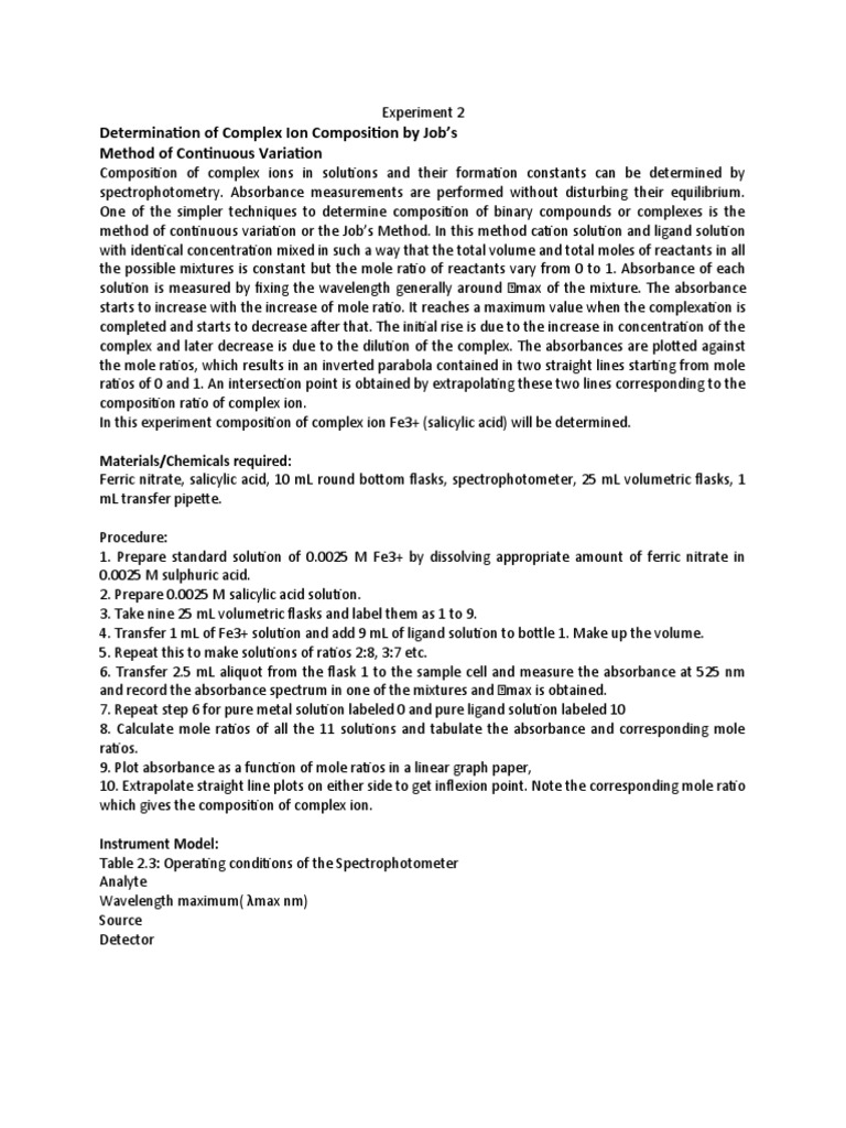 3 Determination of Complex Ion by Jobs Method | PDF | Absorbance ...