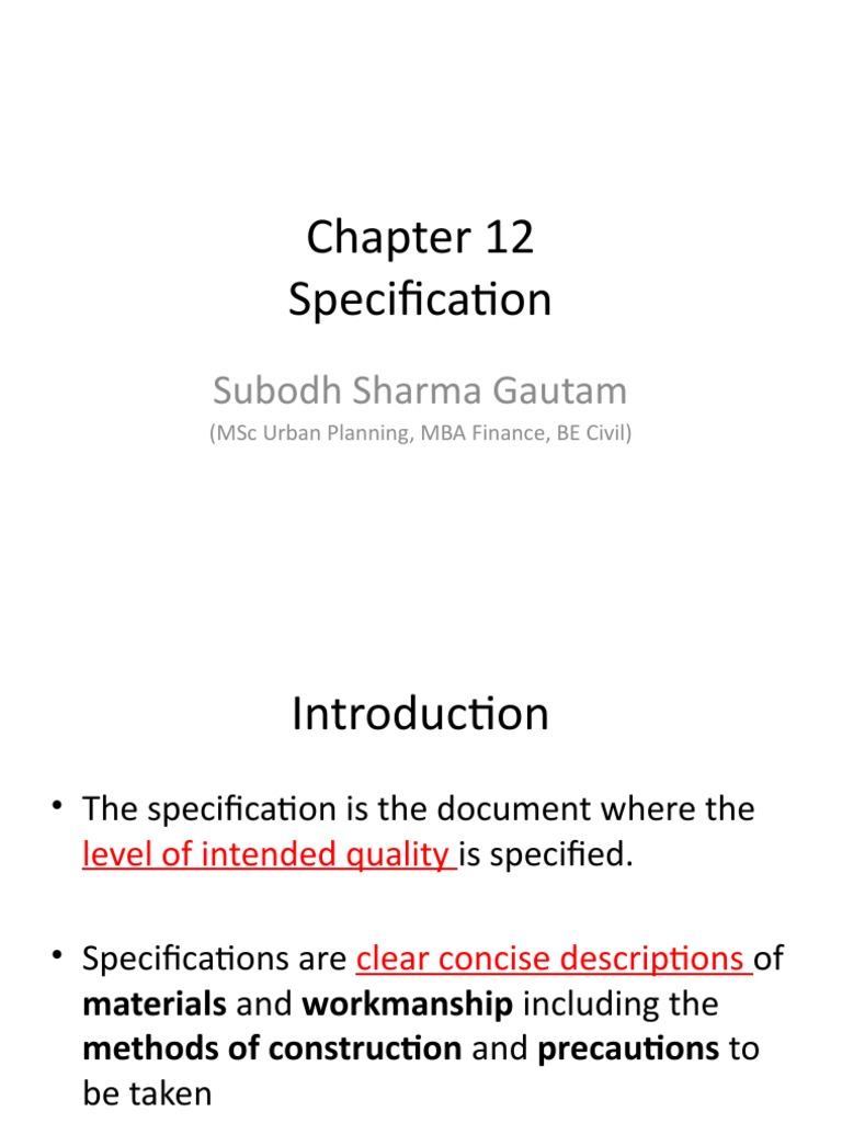 Specification: Subodh Sharma Gautam | PDF | Specification (Technical Standard) | Concrete