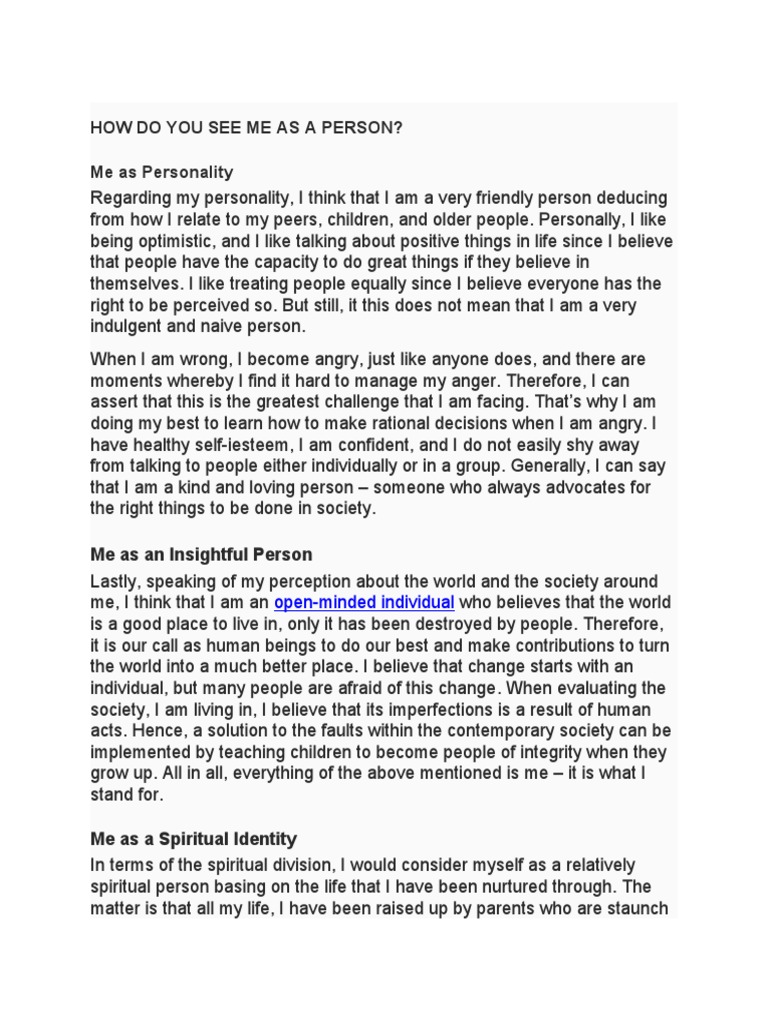 How Do You See Me As A Person | PDF | Teachers | Psychology