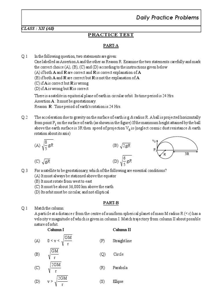 DAILY PRACTICE TEST (Practice Test) 12th Physics WA | PDF | Orbit ...
