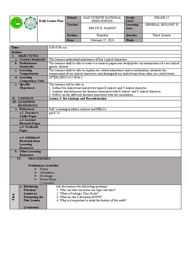 General Biology 2 Lesson 2 Sex Linkage And Recombination Pdf Genetic Disorder Muscular