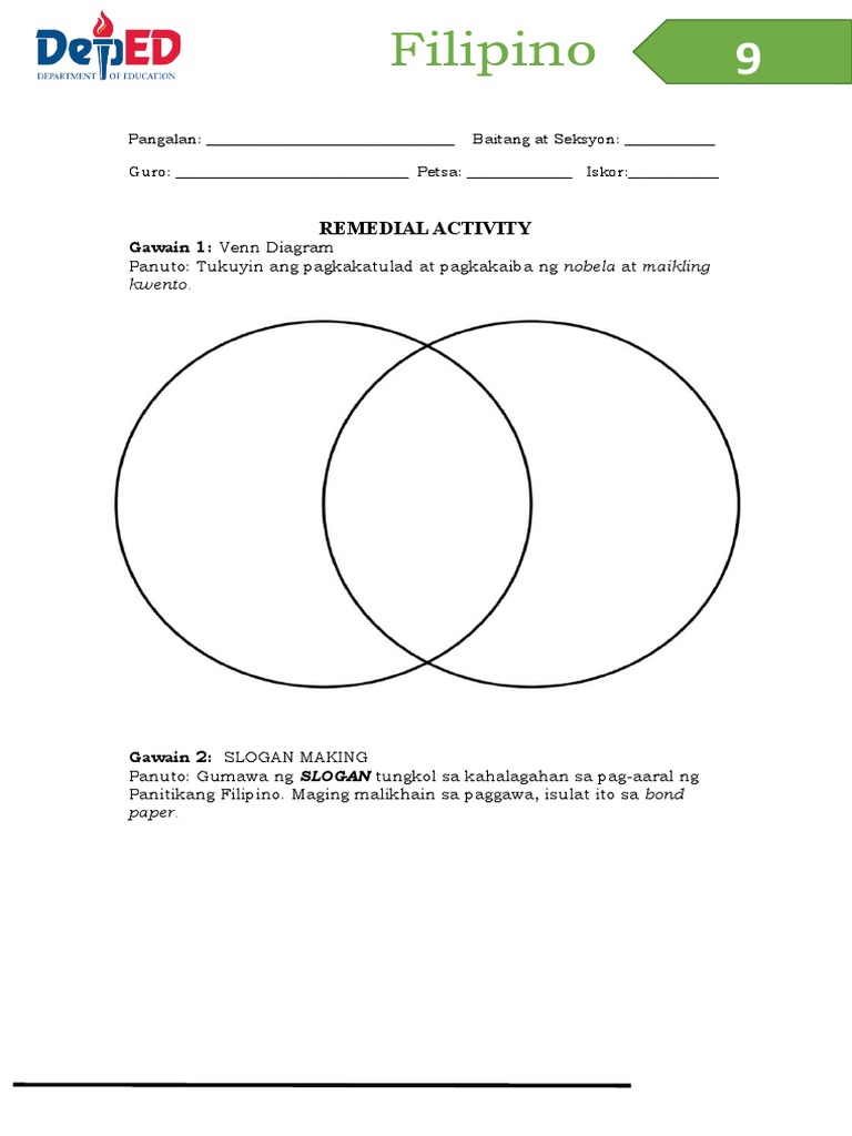 Filipino 9 Remedial Activity | PDF