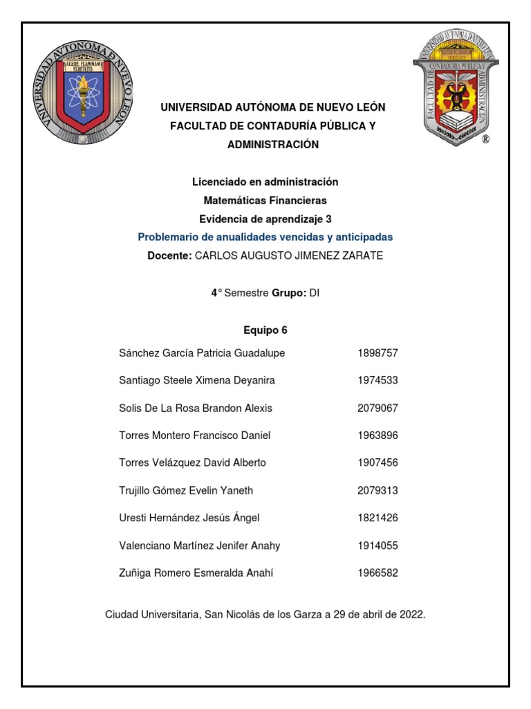 Evidencia 3 MATFIN EQ 6 DI | PDF | Finanzas y dinero