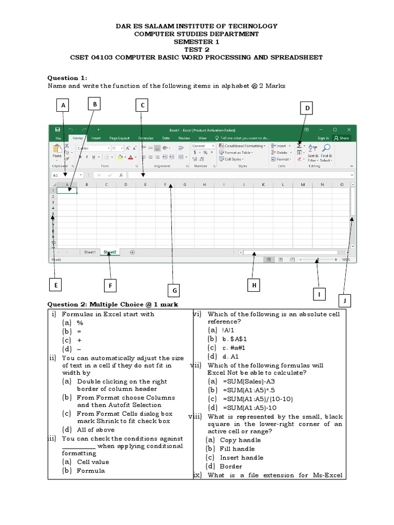 Excel and Word Processing Test | PDF | Microsoft Excel | Spreadsheet