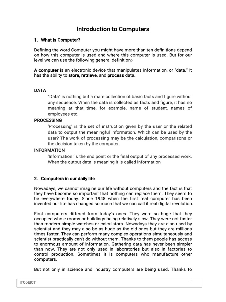 Introduction To Computers | PDF | Computer Hardware | Physical Sciences