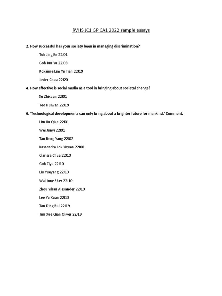 RVHS JC1 GP CA1 2022 Sample Essays: 2. How Successful Has Your Society Been in Managing ...