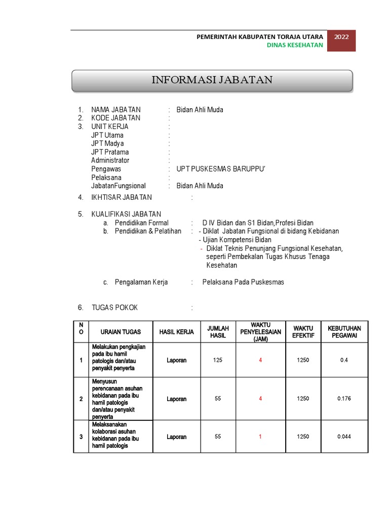 Anjab Bidan Ahli Muda | PDF