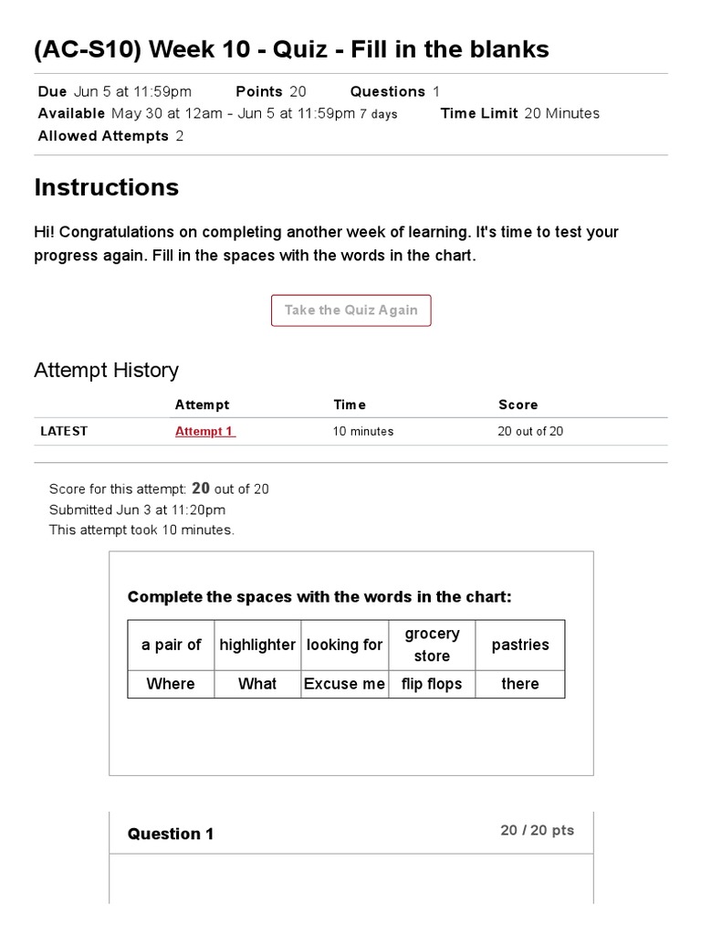 Week 10 Fill in the Blanks Quiz | PDF | Baking | Cuisine