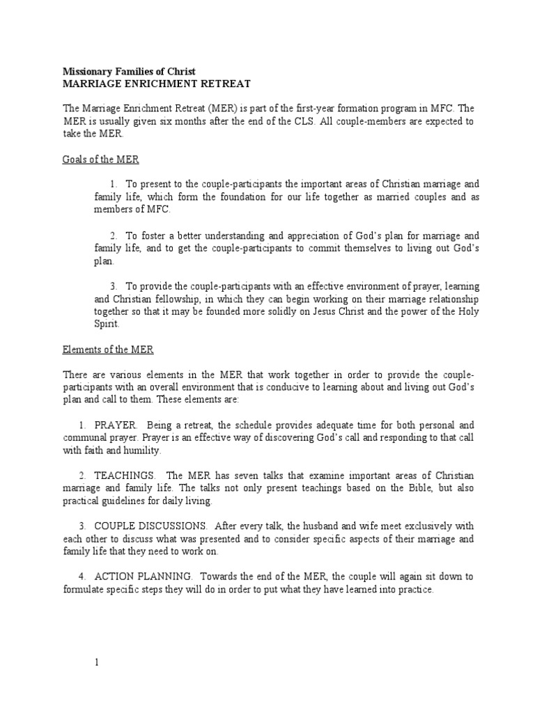 Marriage Enrichment Retreat I | PDF