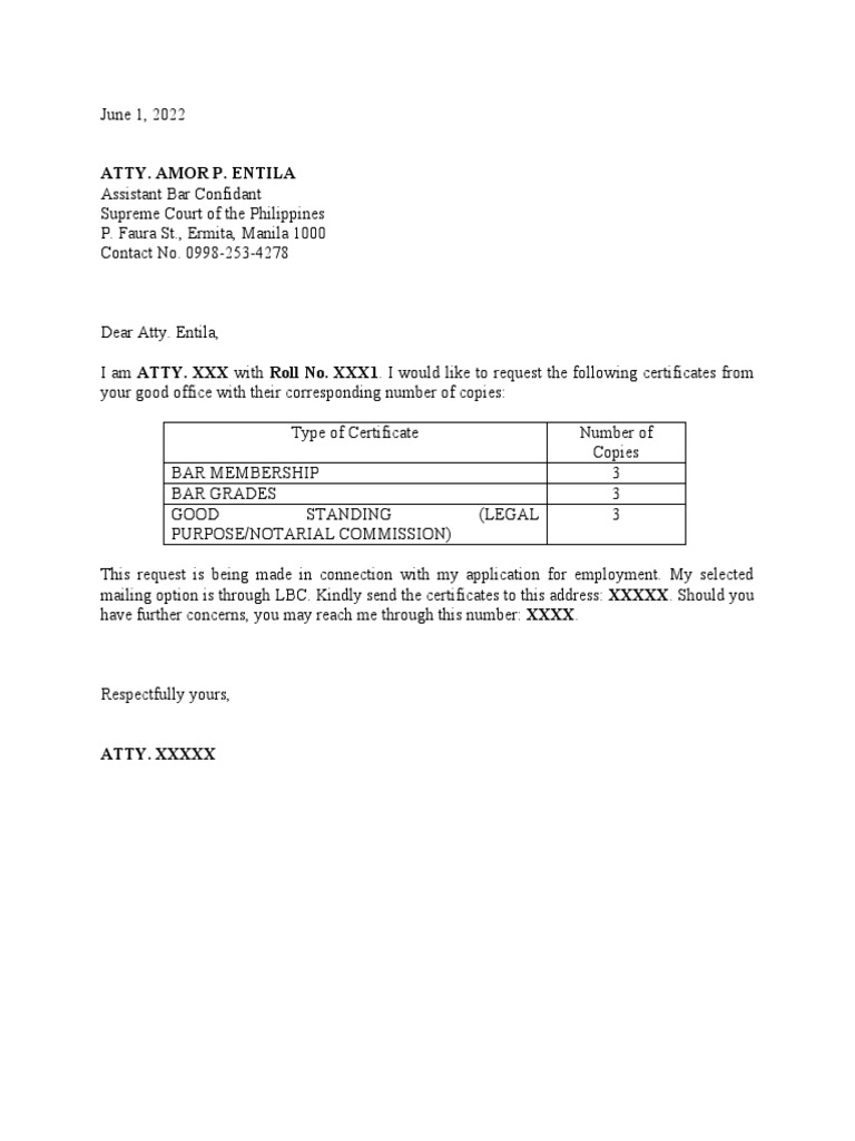 Request for Bar Certificates | PDF | Social Science | Law