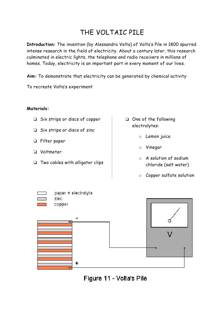 Voltaic Pile Experiment Guide | PDF