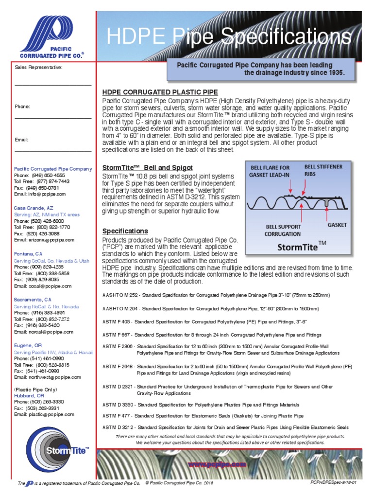 HDPE Pipe Specifications | PDF | Pipe (Fluid Conveyance) | Polyethylene
