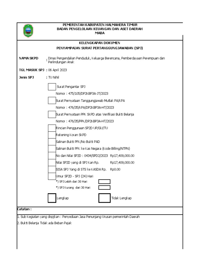 Kelengkapan Dokumen SPJ 2023 | PDF