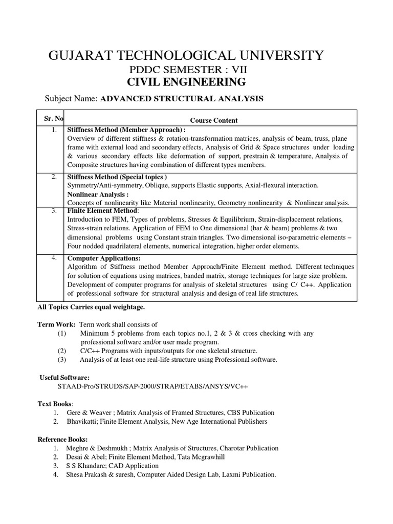 Advanced Structural Analysis Course | PDF | Finite Element Method | Structural Analysis