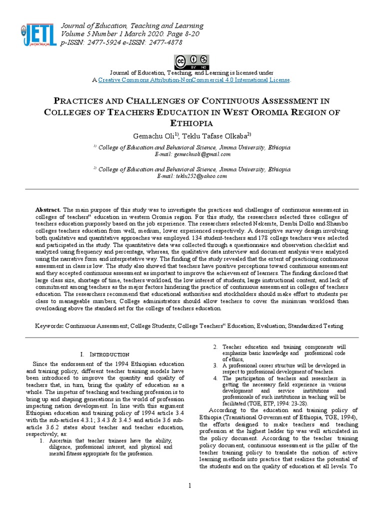 Practices and Challenges of Continuous Assessment | PDF | Educational ...