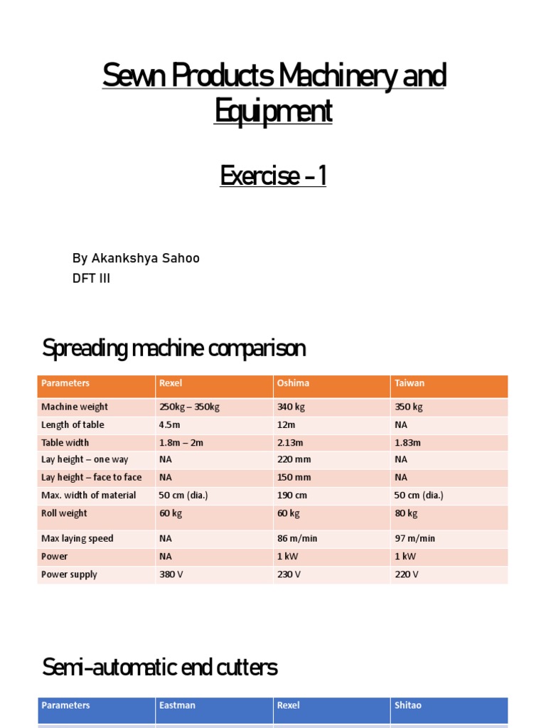 Sewn Products Machinery and Equipment - Machine specifications | PDF