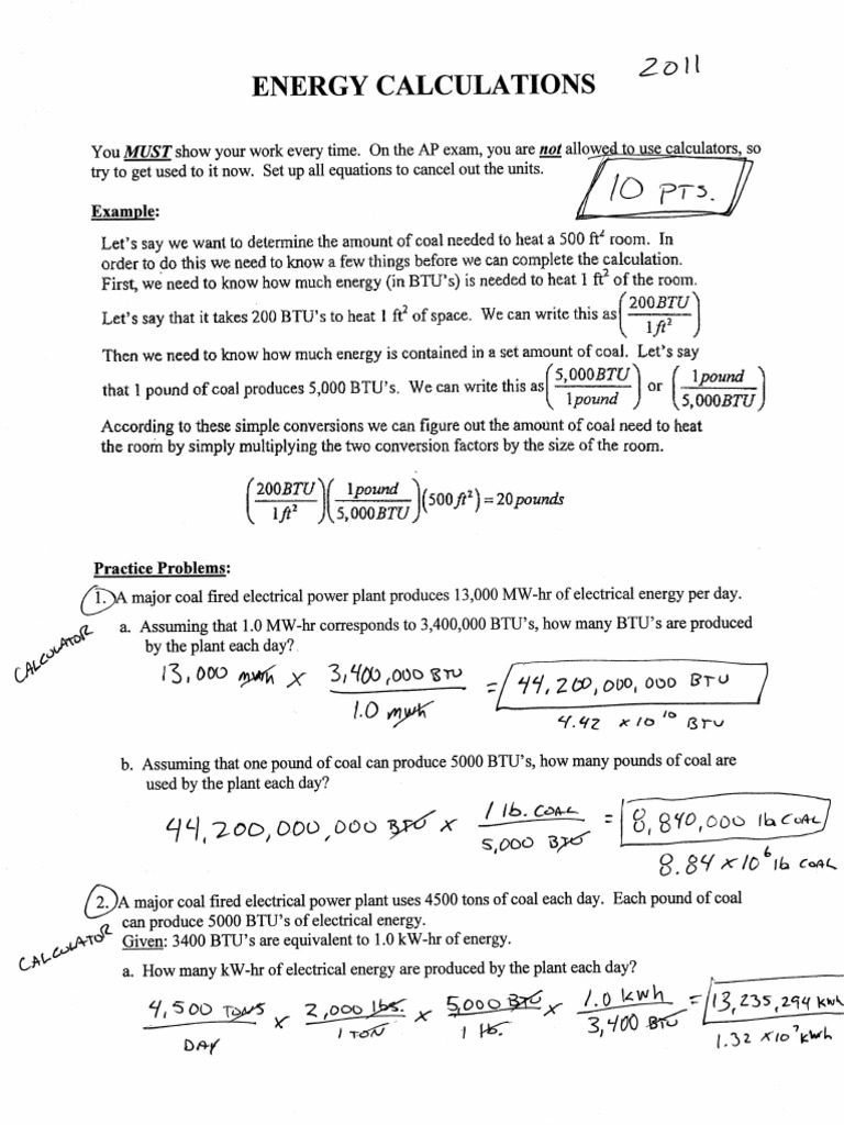 Energy Calculations 1 Answers | PDF