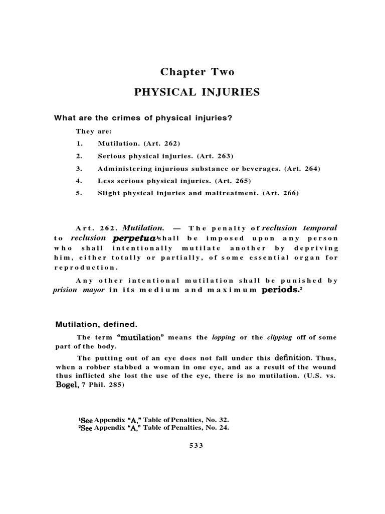 Chapter Two Physical Injuries | PDF | Violence | Psychological Abuse