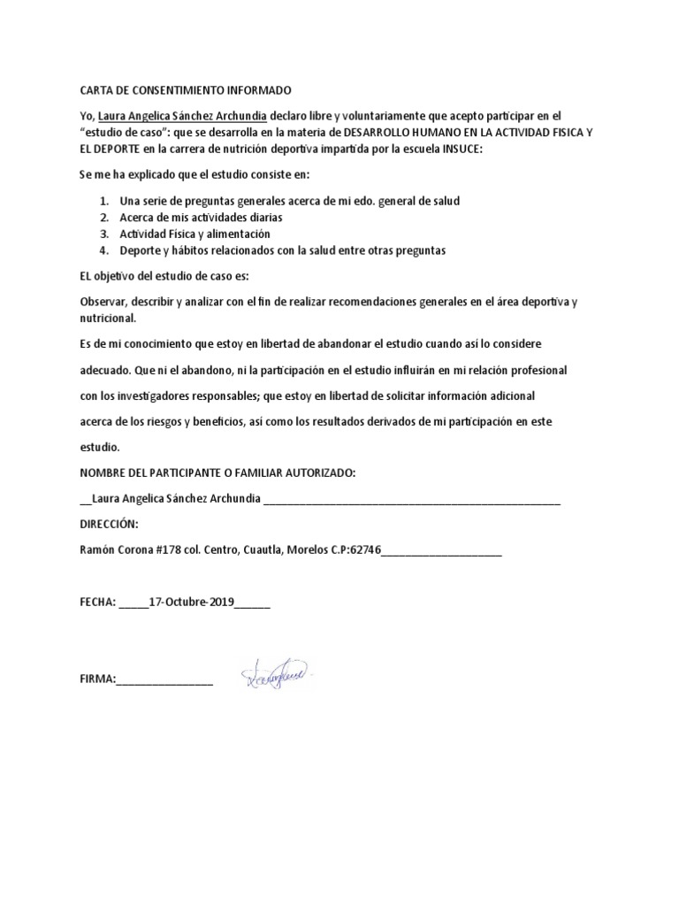 Carta de Consentimiento Informado | PDF