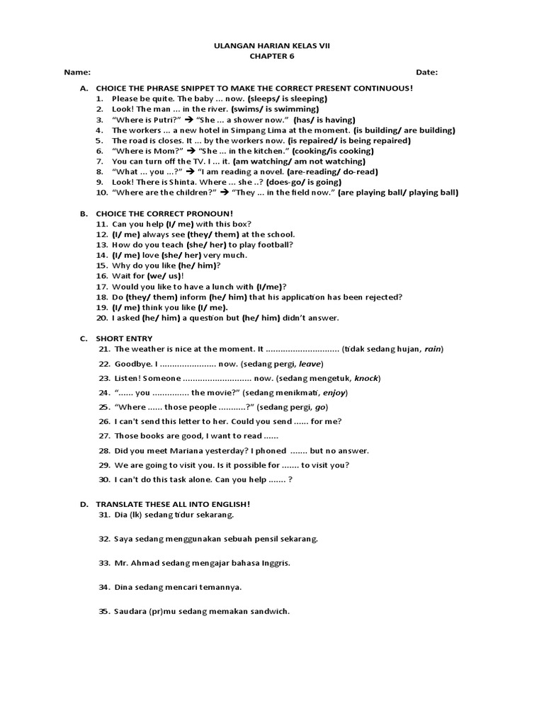 Soal Ulangan Bahasa Inggris Kelas VIII Chapter 6 | PDF | English ...
