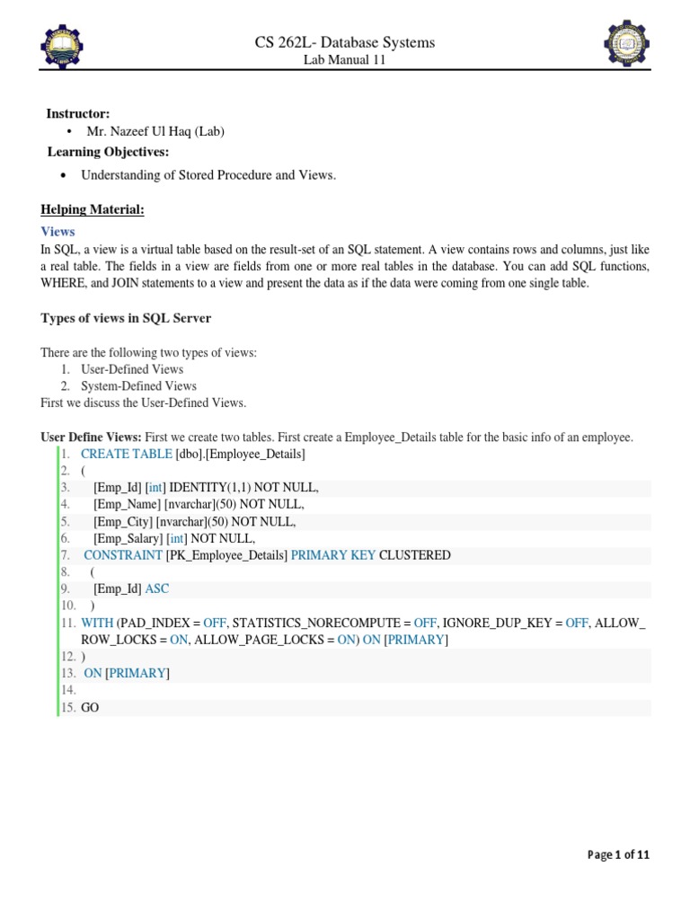 Lab Manual Week 12 - Views | PDF | Microsoft Sql Server | Table (Database)