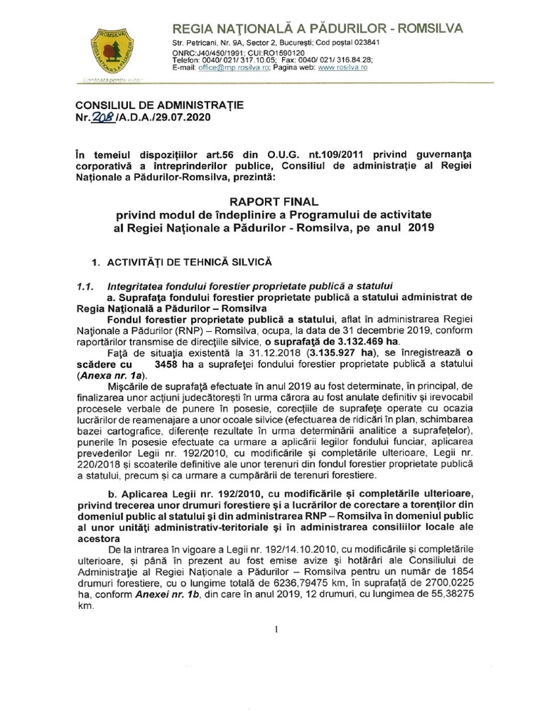 2020-09-21 Raport Final Rnp-Romsilva 2019 | PDF