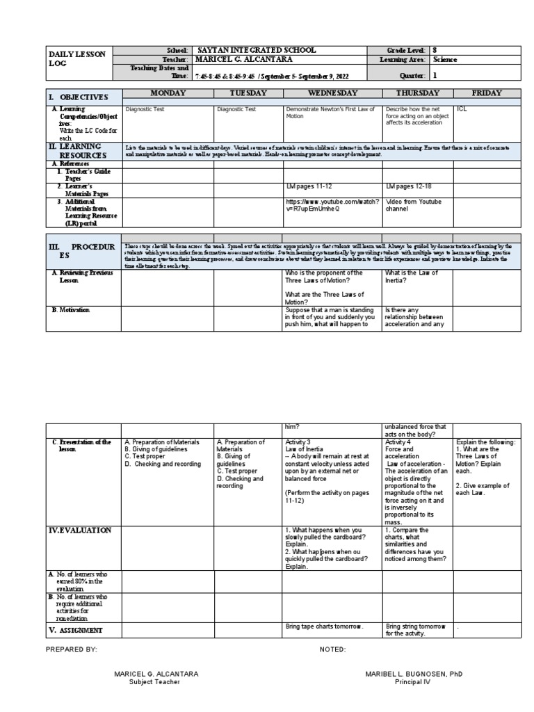8th Grade Science Lesson Plan: Newton's Laws | PDF | Force | Acceleration