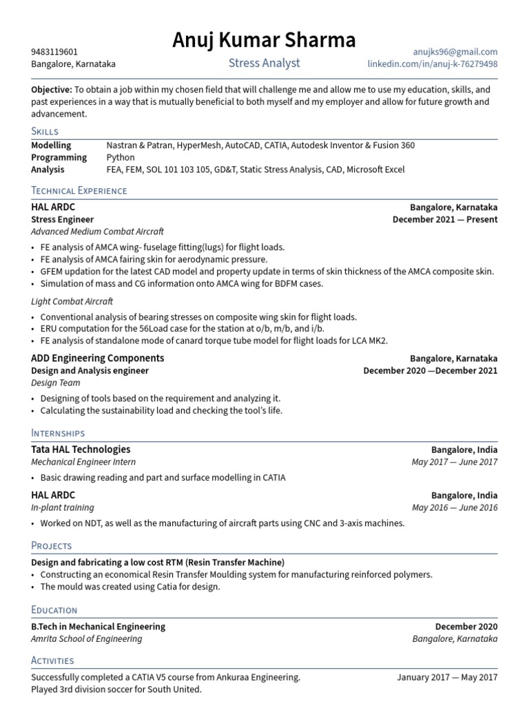 Resume Anuj Stress | PDF | Mechanical Engineering | Engineering
