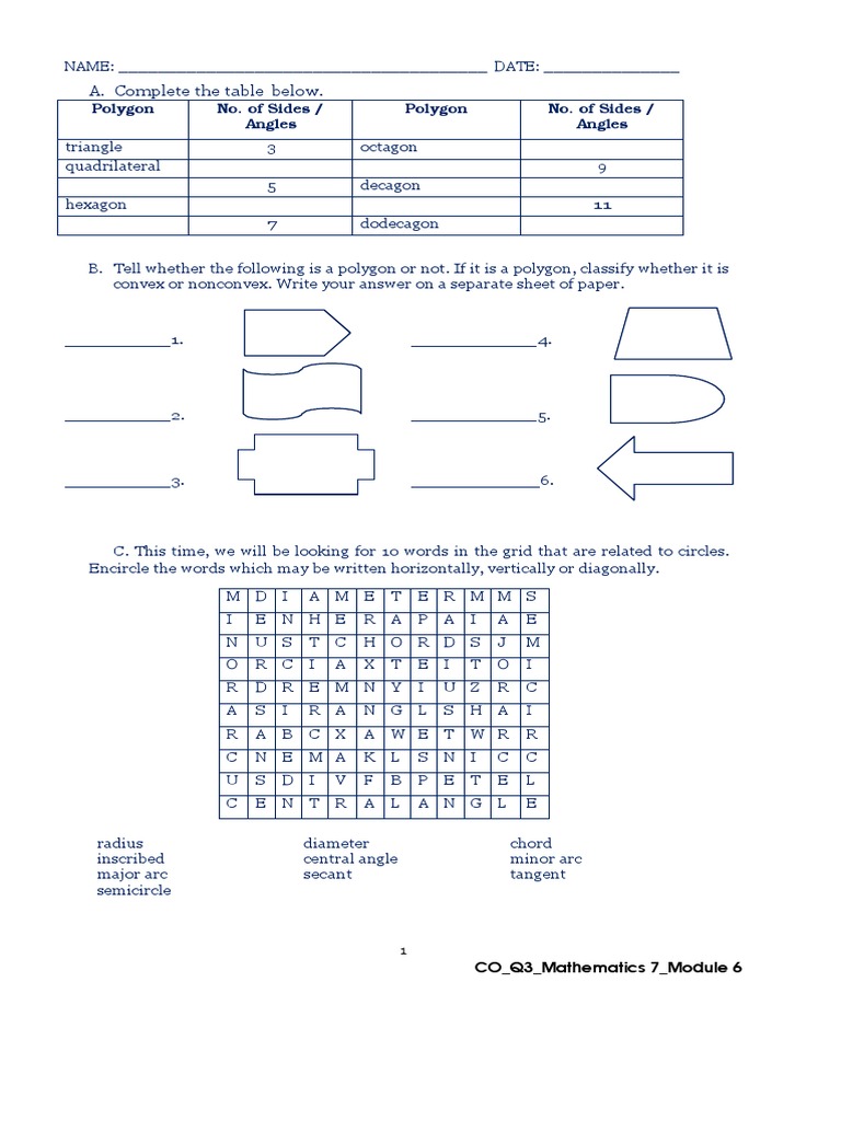 Math7-Q3-Module6 Activity | PDF | Circle | Tangent