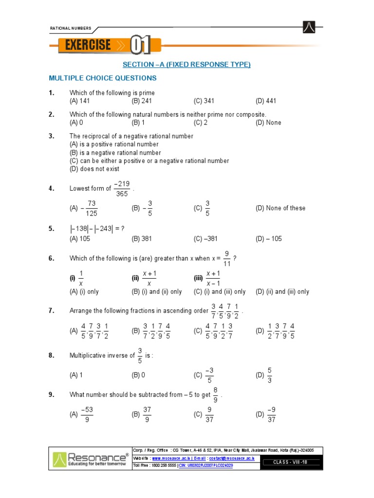 Exercise: Section - A (Fixed Response Type) Multiple Choice Questions ...