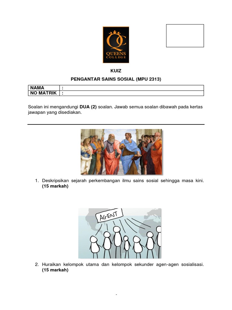 Kuiz Pengantar Sains Sosial (Mpu 2313) Nama: No Matrik | PDF