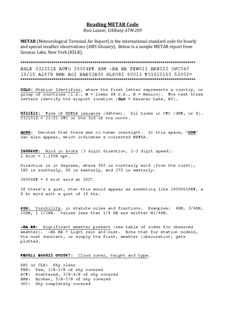 Metar Code | PDF | Sky | Atmospheric Pressure