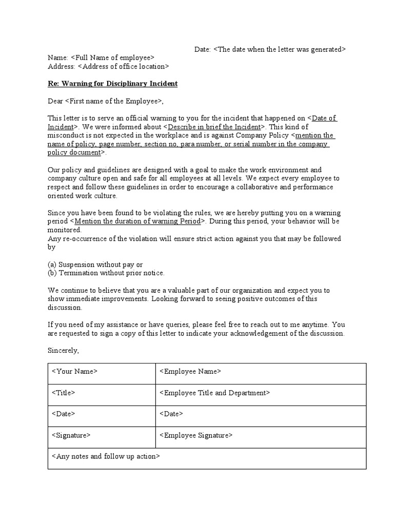 Official Warning Letter for Policy Violation | PDF