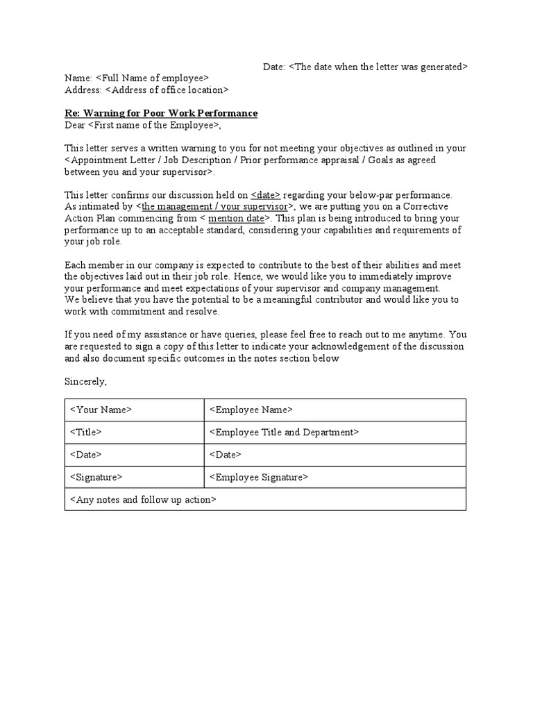 JMSB Poor Performance Warning Letter | PDF