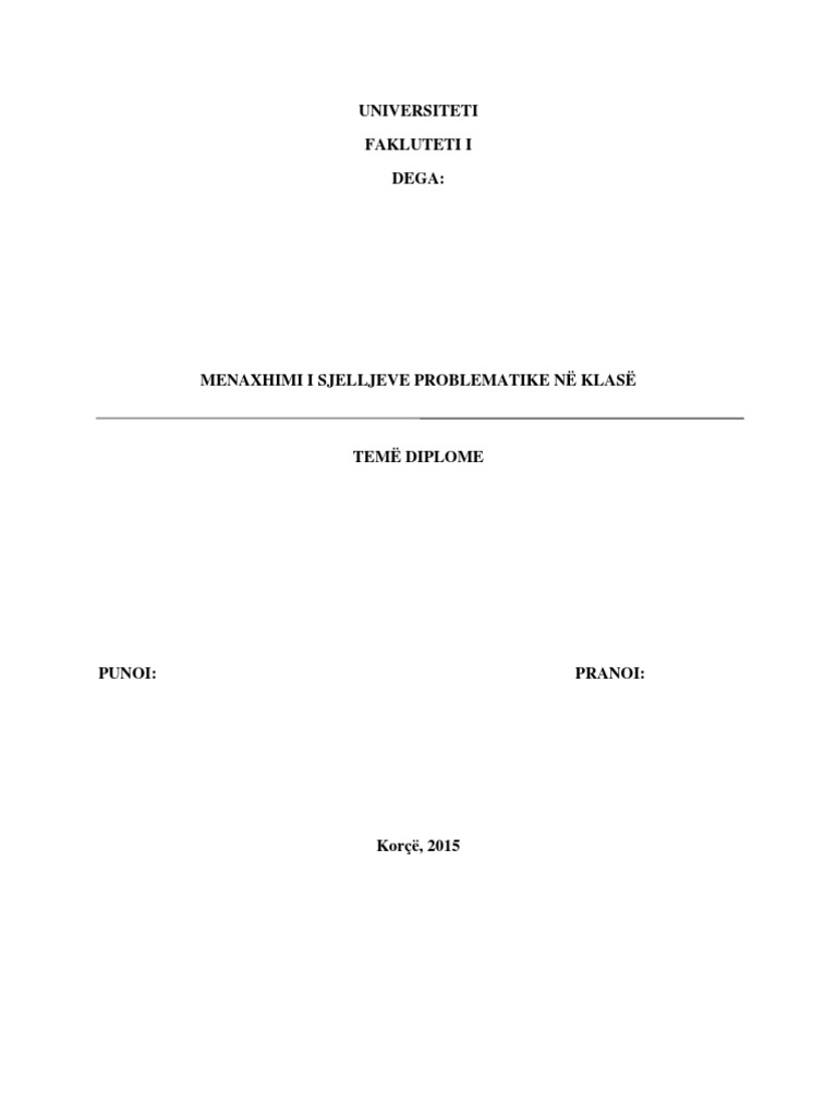 PDF Teme Diplome Master Menaxhimi I Sjelljeve Problematike N Klas DL | PDF