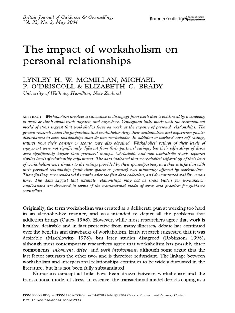 Workaholism's Effect on Relationships | PDF | Intimate Relationships ...