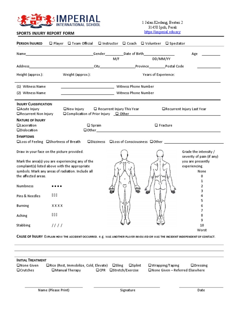Sports Injury Incident Report Form | PDF | Injury | Nervous System