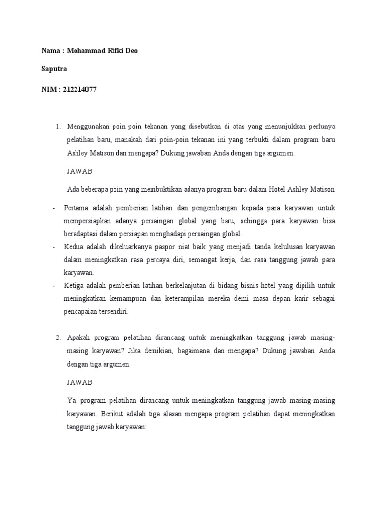 Yessi - TUGAS KASUS MSDM KLP 3 - HOTEL ASHLEY MILTON | PDF